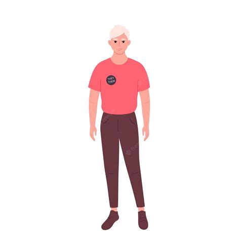 Premium Vector Young Character With Gender Pronouns Pin She He They Non Binary Gender