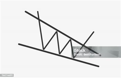 내림차순 쐐기 흑백 플랫 벡터 아이콘 패턴 그림 기술 적 분석 주식 및 암호 화폐 교환 그래프 외환 분석 거래 시장 차트 떨어지는 강세 쐐기 브레이크 아웃 금융에 대한 스톡