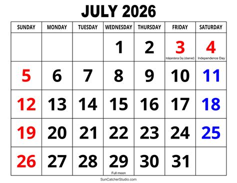 July 2026 Calendar Printable Calendar 2026 Printable Calendar 2025