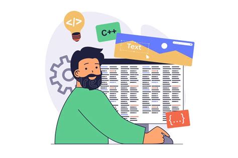 Web Development Concept With Cartoon People In Flat Design Man Coding Page Interfaces Working