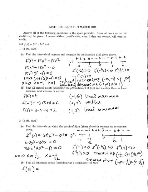 Solutions Of Quiz 7 Introductory Calculus With Business Applications Math 108 Docsity