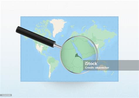 Map Of The World With A Magnifying Glass Aimed At Eritrea Searching Eritrea With Loupe Stock