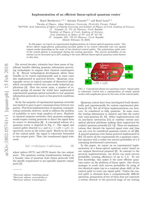 Pdf Implementation Of An Efficient Linear Optical Quantum Router