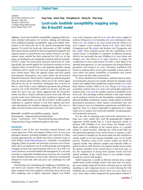 2019 Local Scale Landslide Susceptibility Mapping Using The B Geo Svc Model Pdf Receiver
