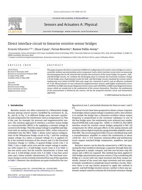 Pdf Direct Interface Circuit To Linearise Resistive Sensor Bridges