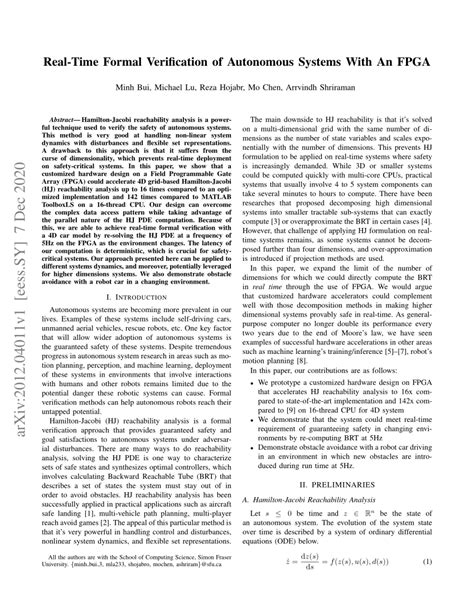 Pdf Real Time Formal Verification Of Autonomous Systems With An Fpga