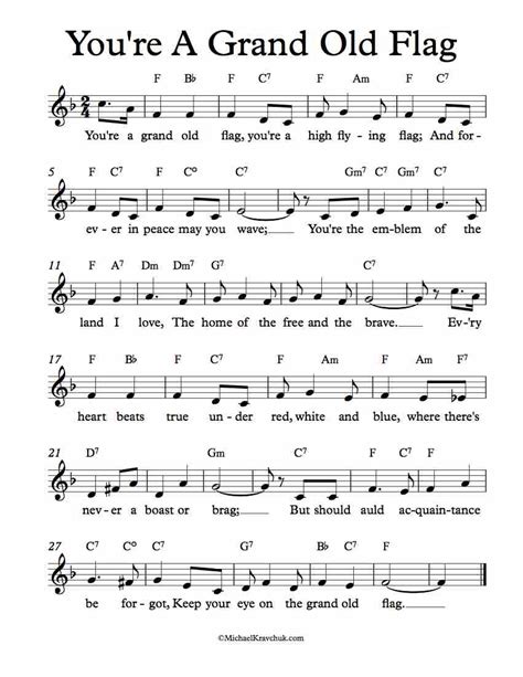 Free Lead Sheet Youre A Grand Old Flag Michael Kravchuk