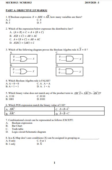 Solved Secr1013scsr1013 20192020 1 Part A Objective 15