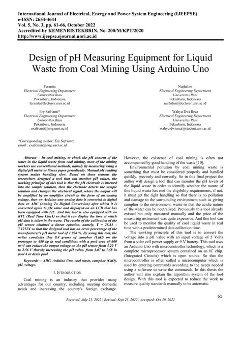 Pdf Design Of Ph Measuring Equipment For Liquid Waste From Coal