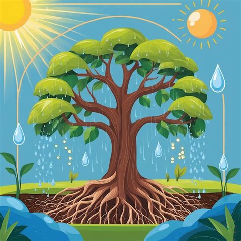 Photosynthesis Process Tree Produce Oxygen Using Rain And Sun Process Of Photosynthesis