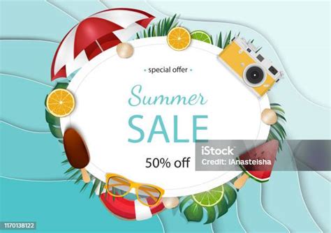 여름 판매 배너 벡터 그림입니다 다채로운 배경의 여름 요소입니다 개성 개념에 대한 스톡 벡터 아트 및 기타 이미지 개성 개념