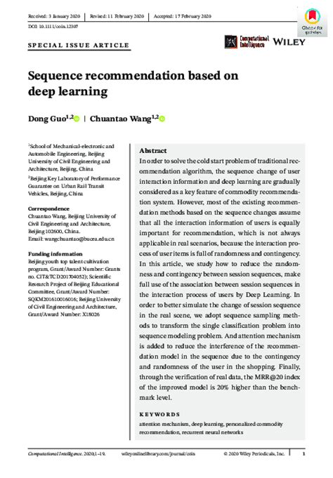 Pdf Sequence Recommendation Based On Deep Learning