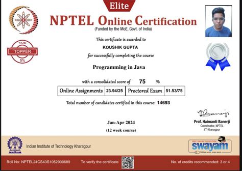 koushik gupta on linkedin nptel javaprogramming top5percent continuouslearning…
