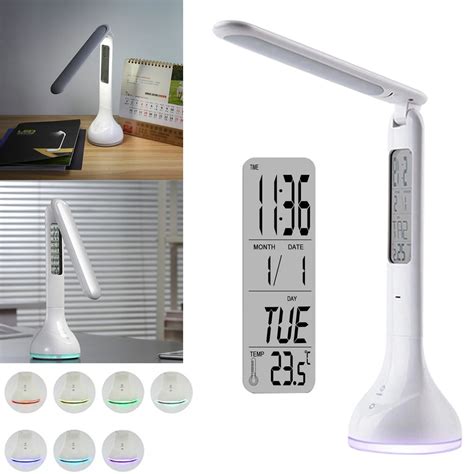 Foldable Dimmable Desk Table Lamp Multifunction LED Desk Light With Alarm Clock Calendar