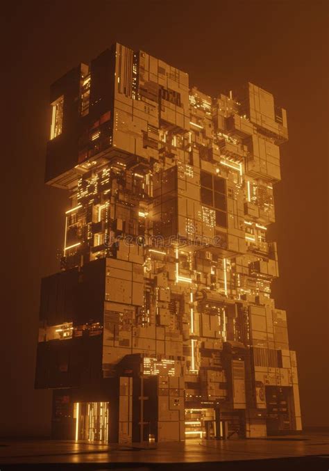 Futuristic Glowing Cyberpunk Cube Architecture With Neon Lights Stock Futuristic Glowing Cyberpunk Cube Architecture With Neon Lights Stock