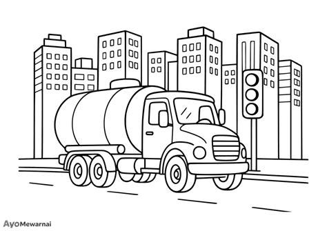 Gambar Mewarnai Truk Tangki Di Jalan Pedesaan Ayo Mewarnai