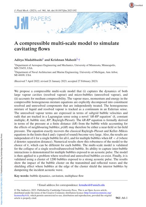 Pdf A Compressible Multi Scale Model To Simulate Cavitating Flows