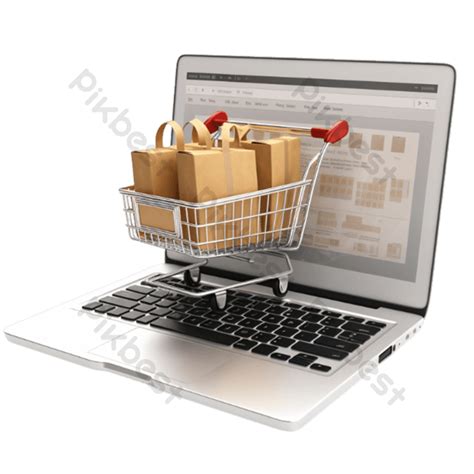 A Shooping Cart With Shopping Bages On The Laptop Png Images Psd Free Download Pikbest