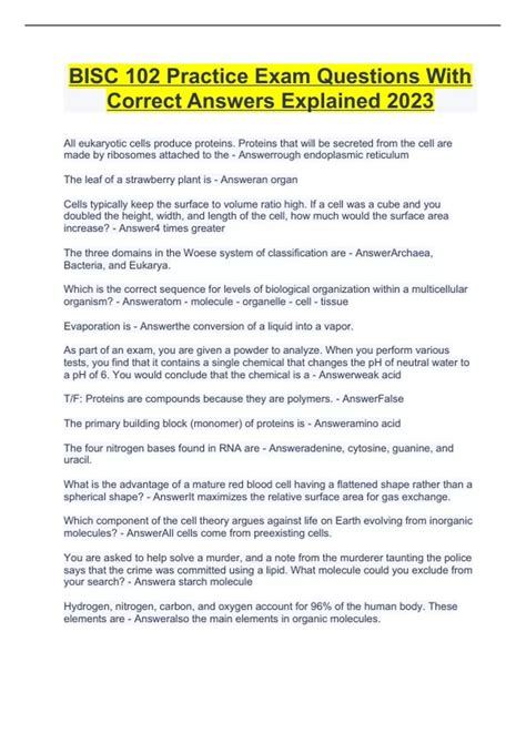 BISC 102 Practice Exam Questions With Correct Answers Explained 2023 BISC 102 Stuvia US