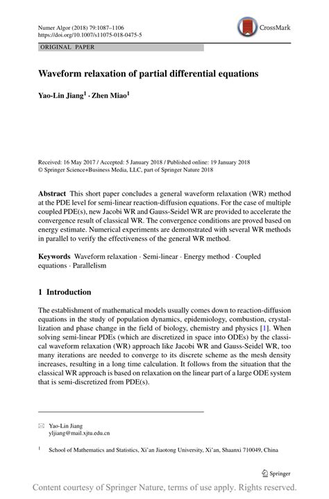 Waveform Relaxation Of Partial Differential Equations Request Pdf