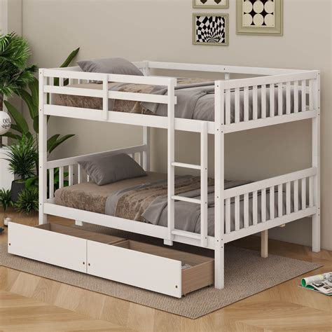 Latitude Run® Rubber Wood Bunk Bed 2 Drawers Ladder Safety