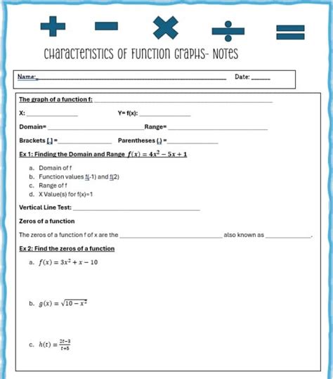 Characteristics And Transformations Of Function Graphs Notes Pre Calc