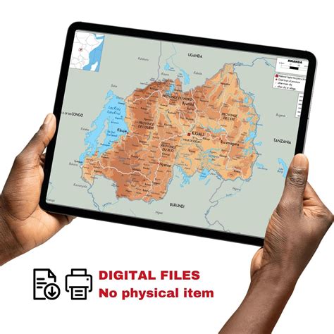 Rwanda Map Set Political Physical And Road Network Printable Digital