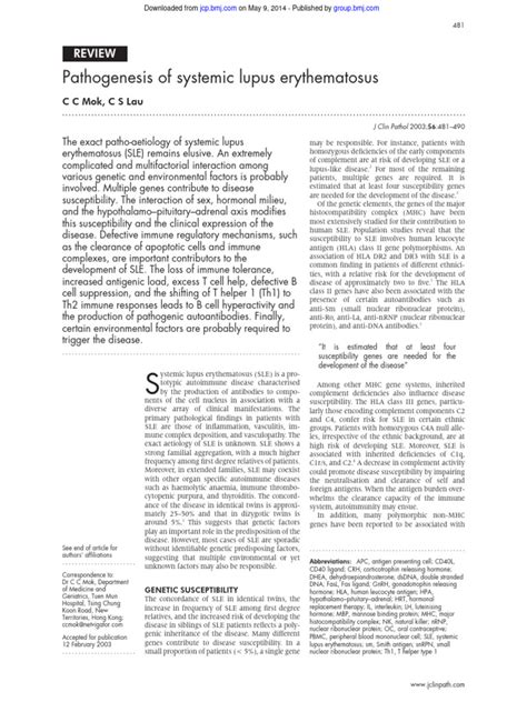 Pathogenesis Of Systemic Lupus Erythematosus Pdf Human Leukocyte Antigen Immunology