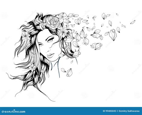 Girl With Flowers In Her Hair Stock Vector Illustration Of Background