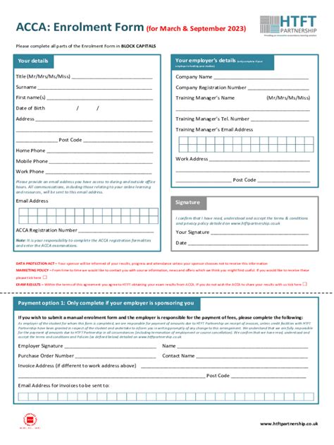 Fillable Online Htftpartnership Co Registration Form For Acca Fax Email