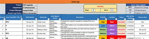 Issue Log Excel Template