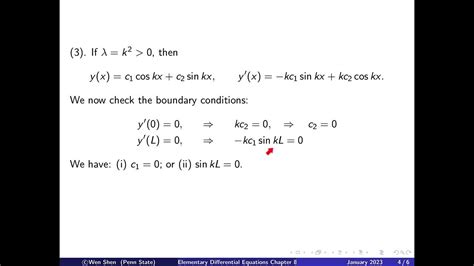 V8 11 Eigenvalue Problems Example With Neumann Boundary Conditions Elementary Differential