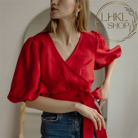 Linen Top Linen Wrap Top Linen Wrap Blouse Linen Kimono Top Linen