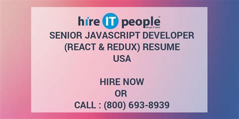 Senior Javascript Developer React And Redux Resume Hire It People