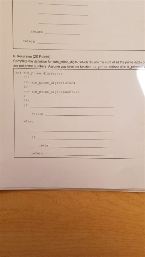 Solved Return Return 6 Recursion 20 Points Complete The