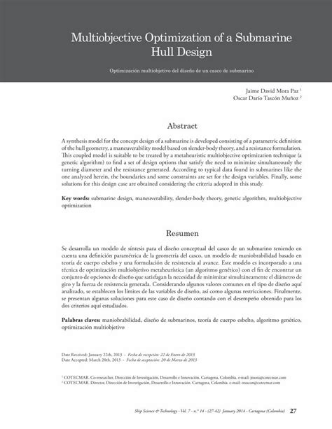 pdf multiobjective optimization of a submarine hull design · a