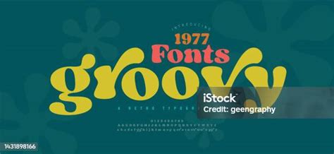 70 년대 복고풍 그루비 알파벳 문자 글꼴과 숫자 타이포그래피 장식 글꼴 빈티지 개념 그래픽 티 티셔츠 또는 포스터 로고