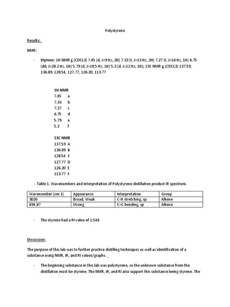 polystyrene lab report finished pdf alkene carbon 13 nuclear