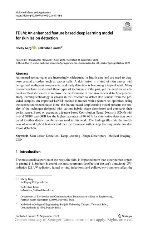 Fdlm An Enhanced Feature Based Deep Learning Model For Skin Lesion Detection Request Pdf