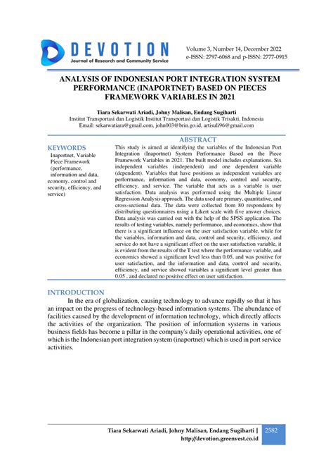 PDF Analysis Of Indonesian Port Integration System Performance Inaportnet Based On Pieces
