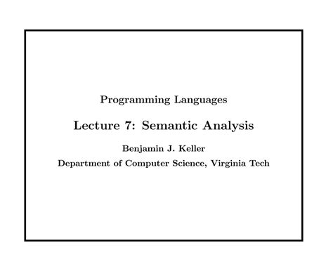 Lect07 Bbbbbbbbb Programming Languages Lecture 7 Semantic Analysis