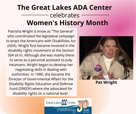 Great Lakes Ada Center Today We Recognize Patrisha Wright Known As “the General” For Her