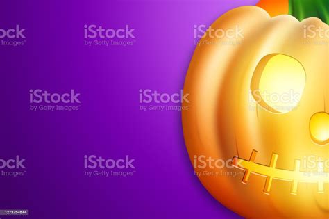 창조적 인 할로윈 배경 보라색 배경에 호박의 현실적인 이미지 무서운 잭 웹 사이트에 대한 그림입니다 복사 공간 3d 일러스트레이션 3d 렌더 10월에 대한 스톡 사진 및