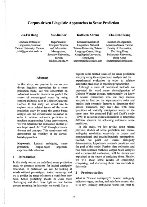 Pdf Corpus Driven Linguistic Approaches To Sense Prediction