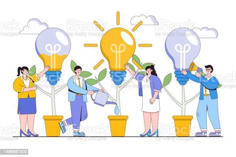 창의적인 아이디어 개념의 탄생 사업가들은 화분을 재배합니다 개요 디자인 스타일 랜딩 페이지 웹 배너 인포그래픽 영웅 이미지를