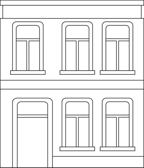 Outline Drawing Classic Row House Front Elevation View 10833372 Png