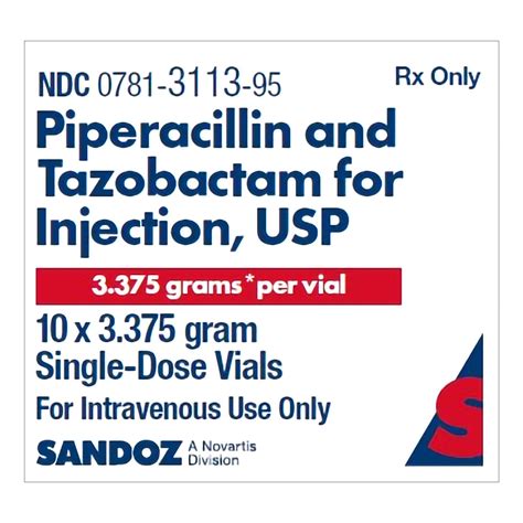 Sandoz Piperacillin And Tazobactam Injection 3375 Gvial Single Dose