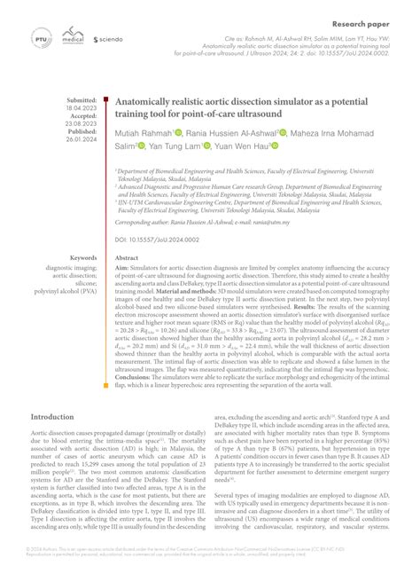 Pdf Anatomically Realistic Aortic Dissection Simulator As A Potential Training Tool For Point