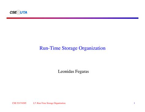 Run Time Storage Organization L7 Run Time Storage Organization Run Time Storage Organization