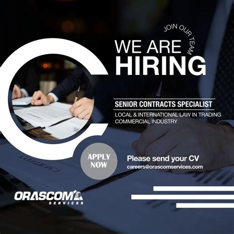 Orascom Services Is Hiring A Senior Contracts Specialist Requirements 4 7 Years Of Relevant